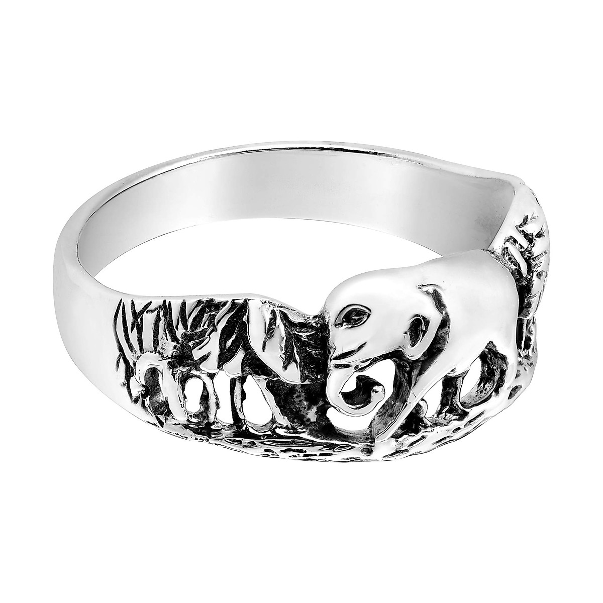 AeraVida Majestic Wild Elephant in a Jungle .925 Sterling Silver Ring (9)