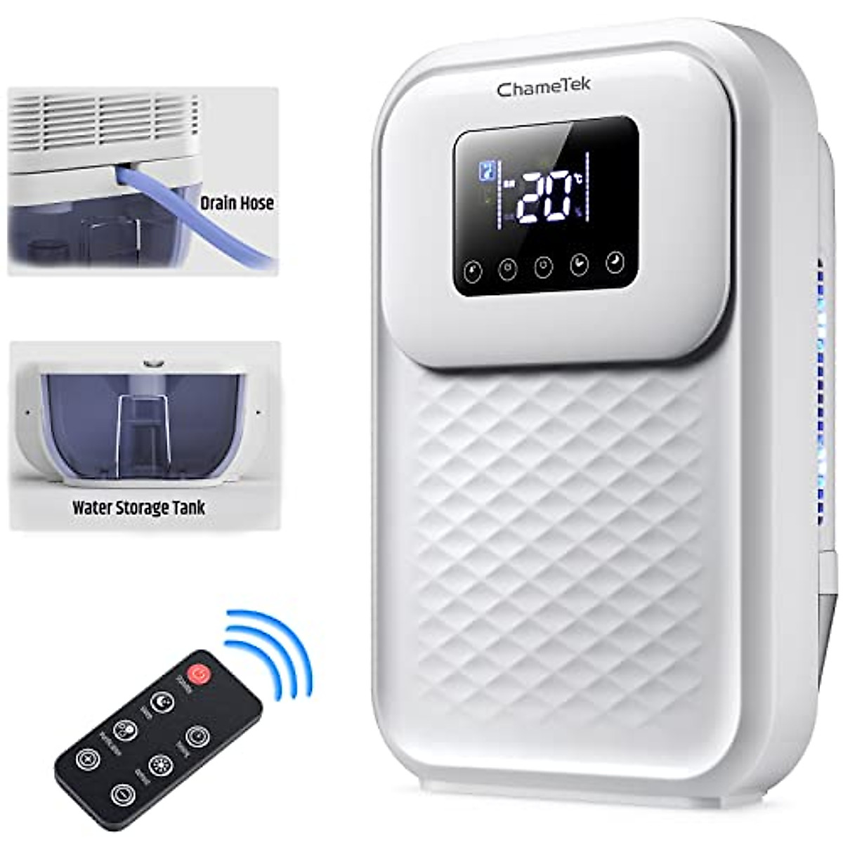 ChameTek Quiet Dehumidifier with Drain Hose for Bedroom Bathroom Basements Garage RV Smart Shut Off 80 OZ 530 Sq.Ft Dual-core Power and Small Space