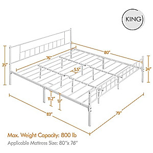 Yaheetech King Size Metal Bed Frame with Headboard and Footboard Platform Bed Frame with Storage No Box Spring Needed Mattress Foundation for Adults White