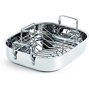 Cooks Standard Stainless Steel Roaster Pan with V-Shaped Rack, 16-Inch by 13-Inch Turkey Roasting Pan Bakeware for Oven, Rectangular