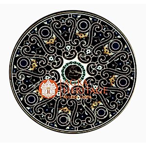 Black Marble Italian Round 36" Dining Center Table Top Scagliola Inlay Art Furniture