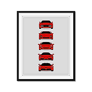 Ferrari Halo Generations Inspired Car Poster - Handmade Print of 288 GTO, F40, F50, Enzo, LaFerrari - Red, 8x10" Satin Print (Unframed) - Perfect Gift for Car Enthusiast