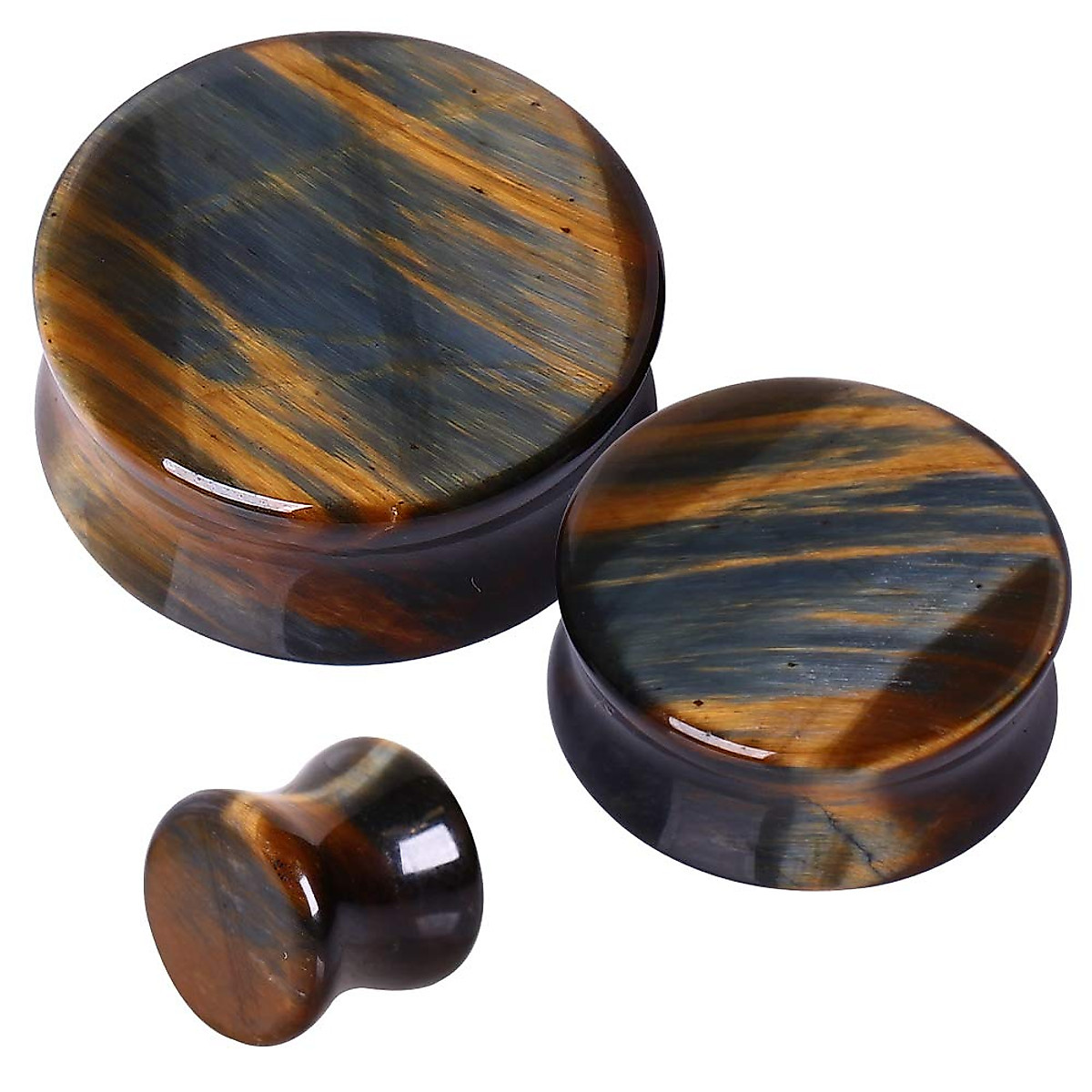 COCOBUL 3 Pairs of 7/8" Natural Mahogany Obsidian, Blue Tiger Eye, Zebra Stone Plug PLE010-PLE011-PLE021 [I05-031 / I05-043 / H06-043]