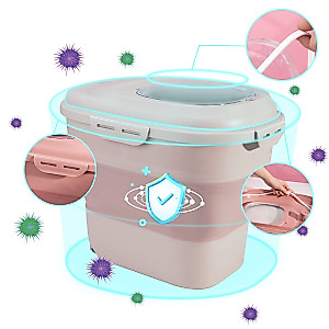 SUT 50 Lbs Pink Food Storage Container, Large Sealed Grain Container Storage with Airtight Locking Lid and Rolling Wheels, Leakproof Sealable Collapsible Large Rice Food Storage Container