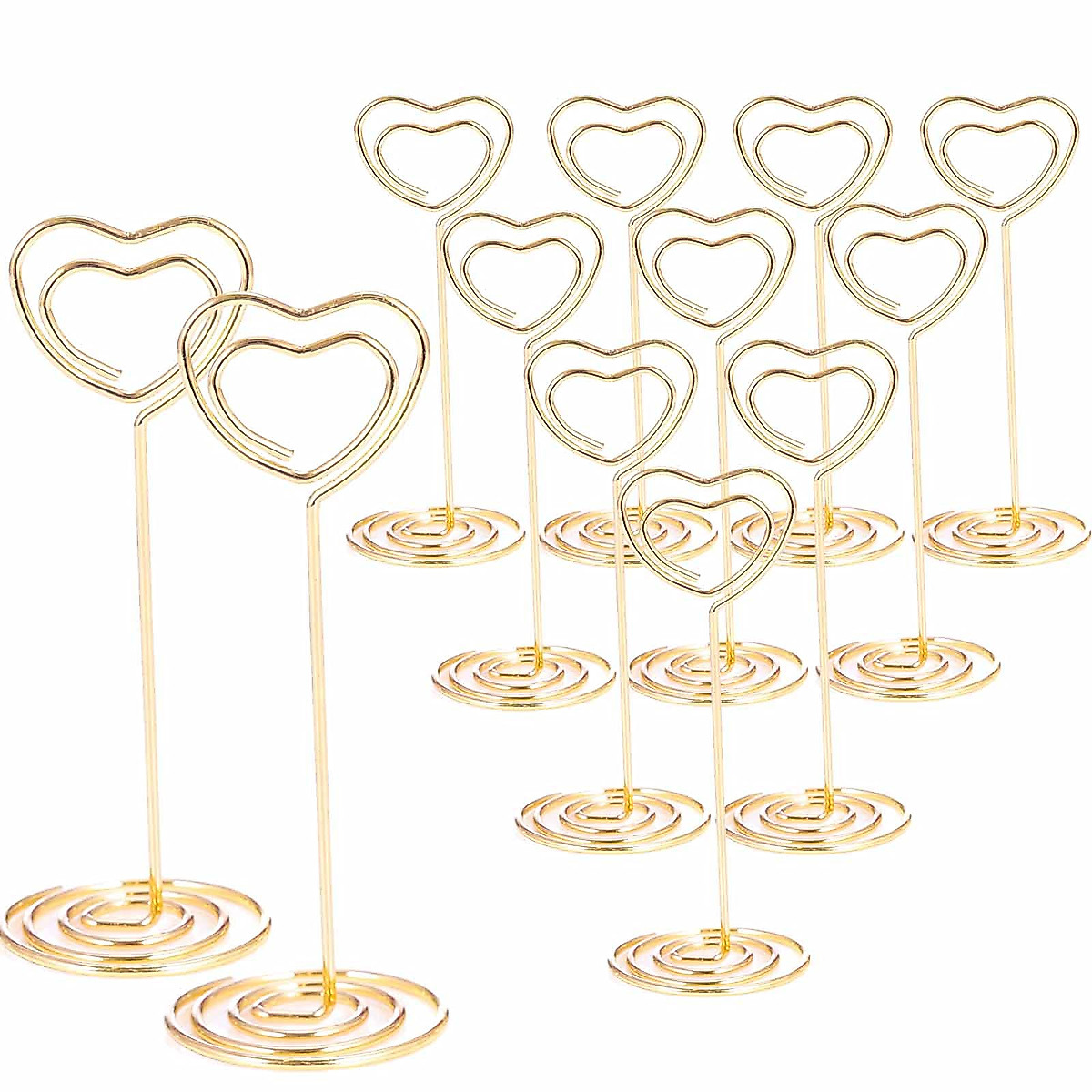 12pcs Table Number Holders,3.35 inch Place Card Holders,Table Number Stands,Table Card Holder, Photo Picture Holders for Centerpieces, Wedding, Party, Birthday (Gold-Heart Shaped)
