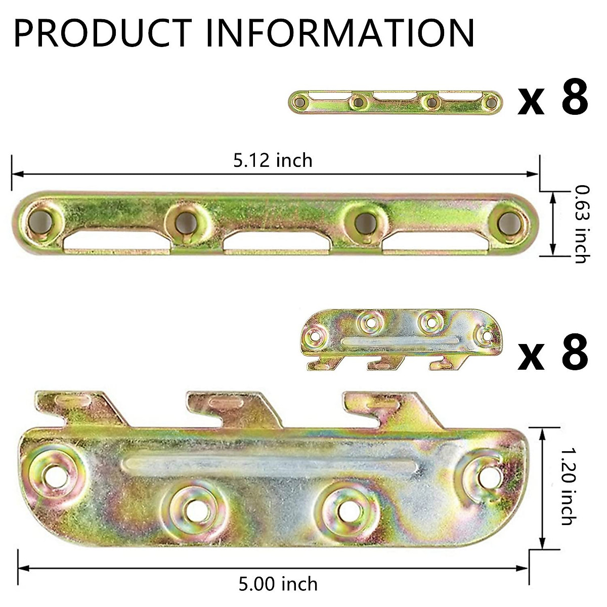 RHBLME 8 Set Surface Mounted Bed Rail Brackets, 5 Inch Heavy Duty Bed Frame Hardware for Wood Bed Frame Headboards Footboards Wooden Cabinet (Screws Included)