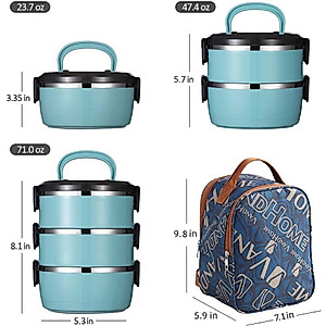 ArderLive Bento Lunch Box, Stackable Themral Insulated Lunch Container, Stainless Steel Leakproof Bento Box with Denim Lunch Bag & Cutlery for Adults(3 Layer,Blue)