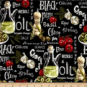 Farmer John Garden Vegetable Mix Black, Quilting Fabric by the Yard