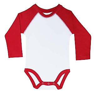 Laughing Giraffe Baby Blank Long Sleeve Raglan Baseball One Piece Bodysuit (12-18 Months, White/Red)
