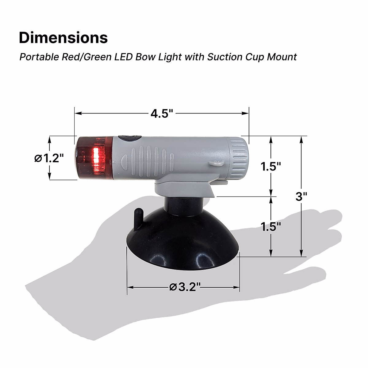 Pactrade Marine Boat Navigation Lights - Battery Powered Portable LED Red Green Bow Light (Suction Cup Mount) | Battery Operated Boat Lights, Kayak Lights for Night Kayaking