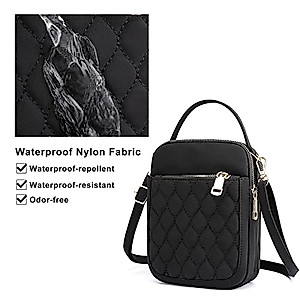 Voikukka Black Designer Cell Phone Crossbody Bag iphone Purse with Shoulder Strap Quilted Crossbody Phone Wallet Telephone Handbag Smartphone Pouch