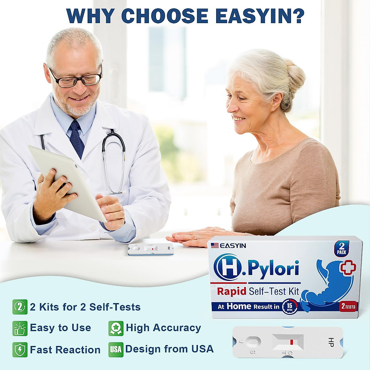 EASYIN H Pylori Test Kit: 2 Pack Helicobacter Pylori Test at Home Results in 10-15 Minutes - Fast & Highly Accurate, Easy to use & Read H-Pylori Test Kit (2)
