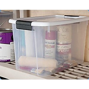 Sterilite 30 Quart Clear Plastic Stackable Storage Container Bin Box Tote with White Latching Lid Organizing Solution for Home & Classroom, 24 Pack