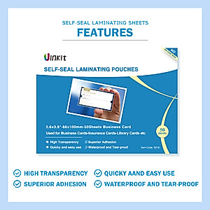 Uinkit Self Sealing Laminating Pouches Self Adhesive Laminating Sheets for Cards 2.6x3.9inches 50Pack 10Mil Thick Gloss Finish No Machine Need (2.6x3.9Inchesx50Pack)