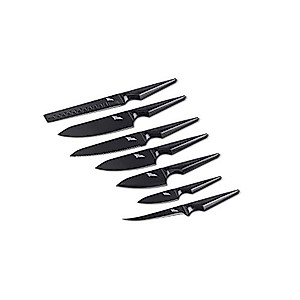 Edge of Belgravia GALATINE's Professional Chef Knives Set With Erogonomic Grip For Kitchen & Dining,Thick Blade,Stainless Steel (7pcs,Black)
