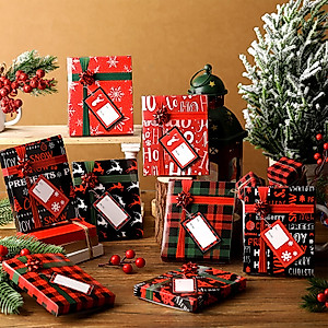 24 Pcs Christmas Gift Card Box Holders with 24 Pcs Paper Gift Tags and Bows Xmas Present Wrap Boxes Set for Teacher Christmas Holiday Party Favor Decor (Plaid, Elk, Tree, Snowflake, Character)