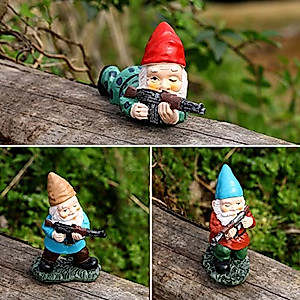 PERFECTOP 3Pcs Military Soldier Garden Gnomes with Guns AK47, Funny Army War Combat Defender Gnome Statue Figurines, Indoor Outdoor Patio Yard Lawn Desktop Decor, Thanksgiving Christmas Ornament Gift