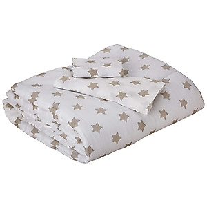 Bacati - Muslin Ikat Stars 4 Piece Toddler Bedding Set 100 Percent Cotton Includes Reversible Comforter, Fitted Sheet, Top Sheet, and Pillow Case