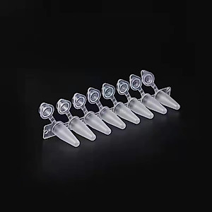 PCR Tubes - 0.2ml PCR Tubes Thin Wall, SHinged Flat Caps Attached,DNase/RNase Free,（125 Strips/Box)