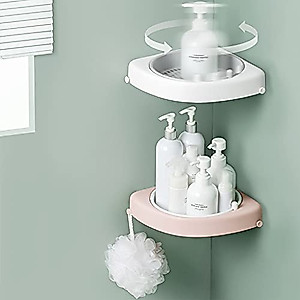 Wall-Mount Bathroom Rotating Shelf Corner Shower Rack Hooks Adhesive Organizer Adhesive Punch-Free Organizer