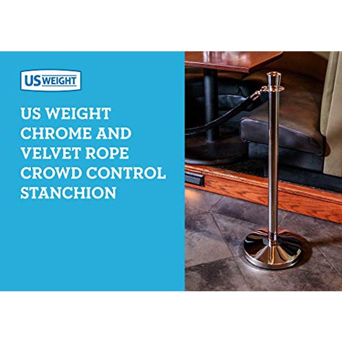 US Weight - U2140 Premier Chrome Post and Black Velvet Rope Crowd Control Stanchions