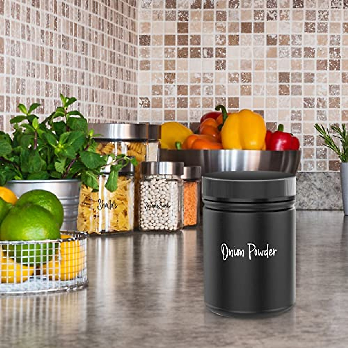 Simfree Kitchen Labels,276 Spice Jar Labels,Pantry Labels,White + Black Script Preprinted Stickers,Waterproof,Tear Resistant,Food Containers Organization Labels Organize Storage Containers,Black+White