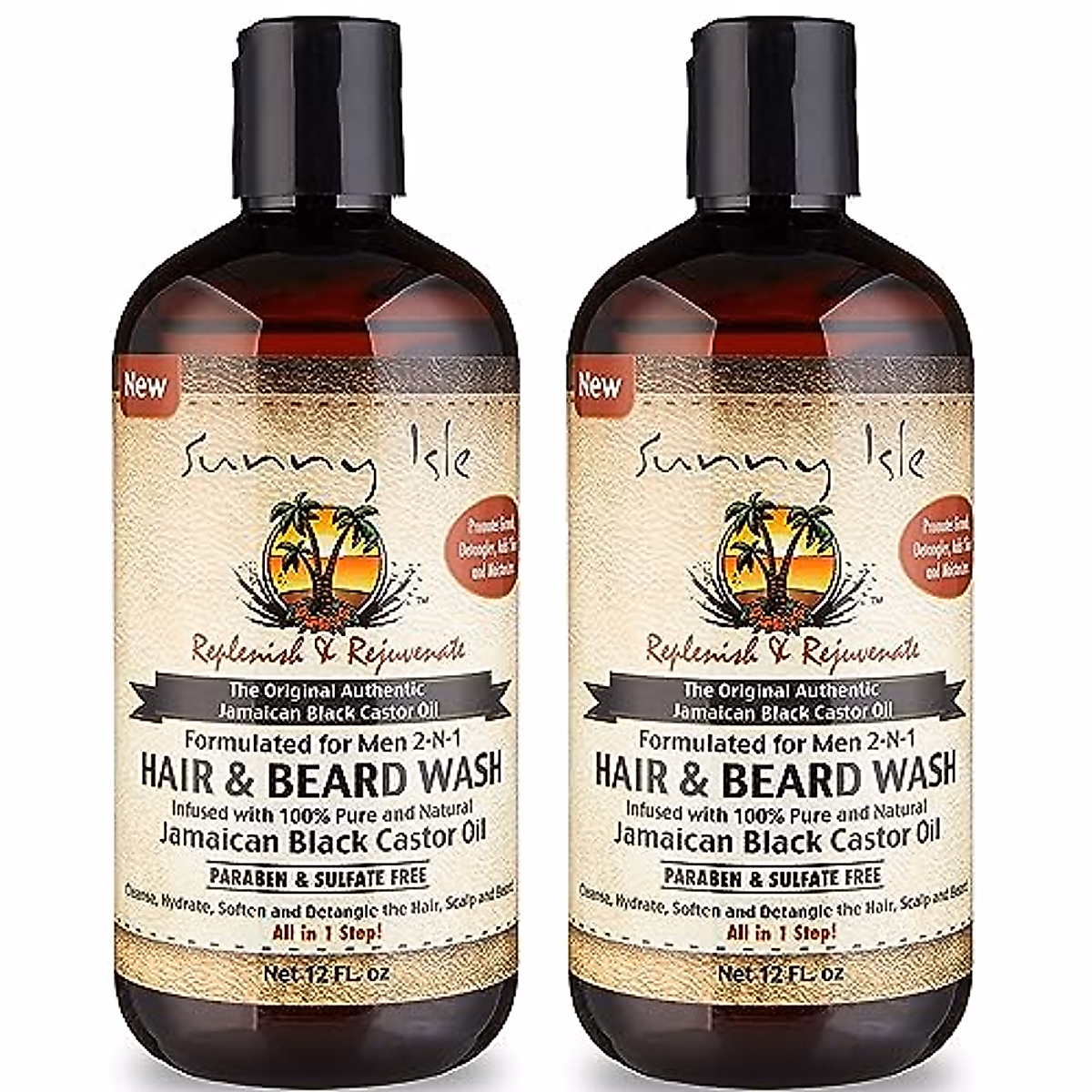Sunny Isle Jamaican Black Castor Oil 2-N-1 Hair & Beard Wash 12oz (Pack OF 2) | Cleanses, Hydrates, Moisurizes Hair & Skin | Detangles Beard | Paraben & Sulfate FREE