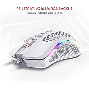 Redragon M808 Storm Lightweight RGB Gaming Mouse, 85g Ultralight Shell - 12,400 DPI Optical Sensor - 7 Programmable Buttons - Precise Registration - Super-Lite Cable - White