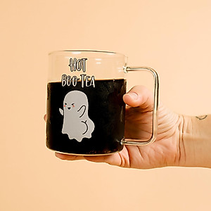 Hanna Roberts Funny Glass Tea Coffee Drinking Cup (Hot Boo Tea) 16 oz