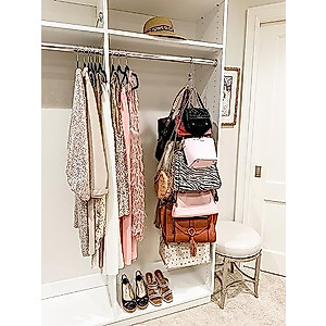 Luxury Purse Hanger Organizer for Over Door/Closet- Max Purse Storage, Handbag Holder Rotates 360, Heavy Duty Chrome Holds 50lbs; Purses, Handbags, Totes, Crossbody, Backpacks, Fanny, Belt Bags