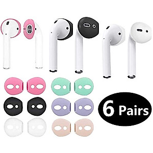 JNSA Fit in Case Airpods Tips Ear Skins AirPods Covers Compatible with AirPods 2 / AirPods 1 / EarPods, Ultra-Thin Anti-Slip Earbuds Silicone AirPods Ear Tips,6 Pairs 6 Colors