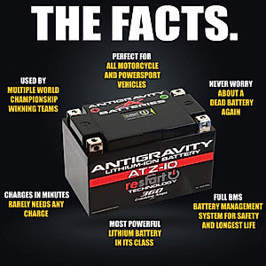 Antigravity ATZ-10 Performance Lithium Motorcycle Powersport Battery with Built-In Jump Starting. 6.1Ah, Replaces YTZ10, YTZ12, YTZ14, YTX9, YTX7A Yamaha, Honda, Kawasaki, Suzuki