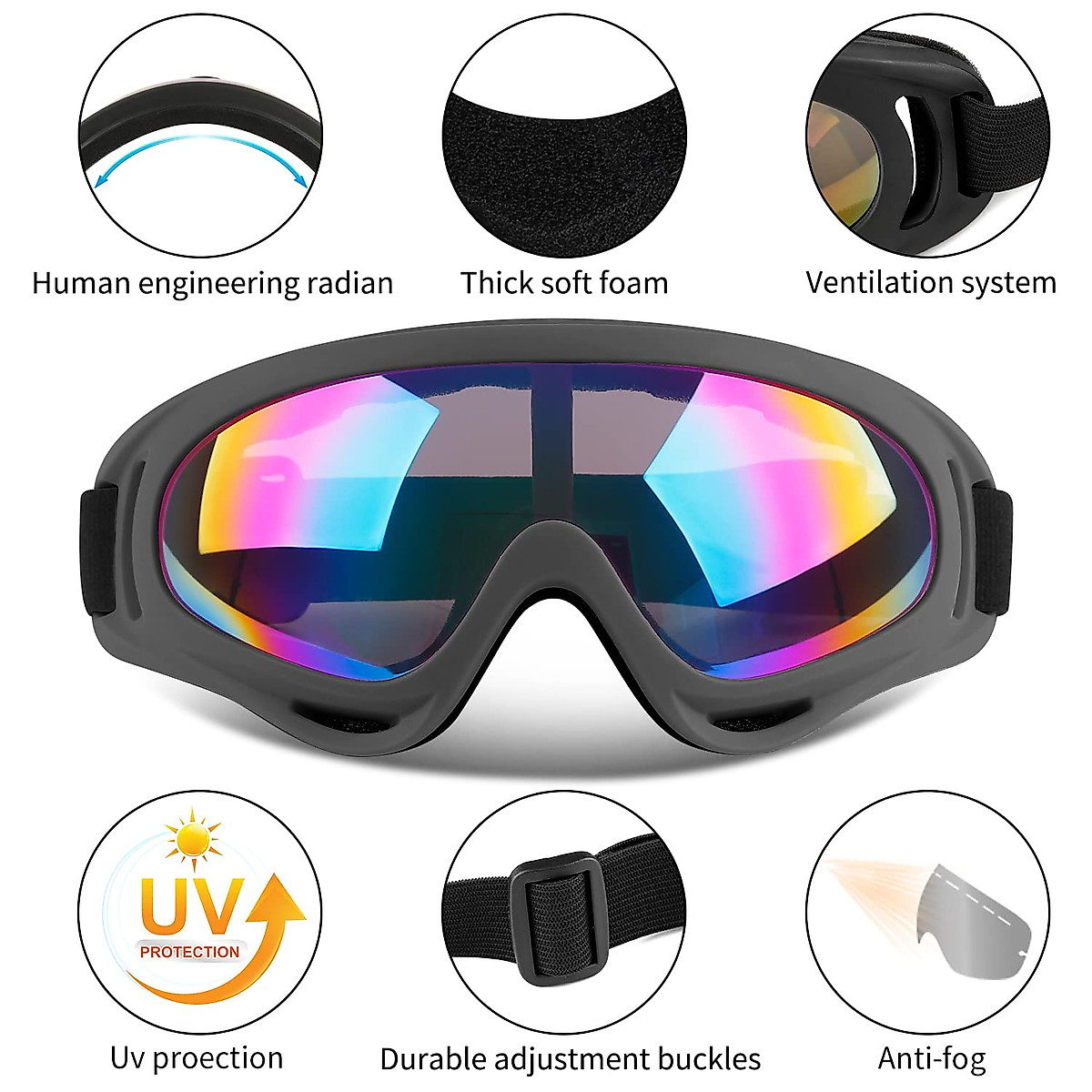 COOLOO Ski Goggles, Snow Snowboard Goggles for Men Women Kids - UV Protection Foam Anti-Scratch Dustproof
