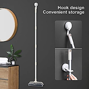 Abealv Floor Scrub Brush with 55 inches Metal Adjustable Long Handle Stiff Brush 2 in 1 Scrape and Brush Window Squeegee Cleaning Brush Scrubber for Bathroom Tub and Tile, Patio, Kitchen, Wall