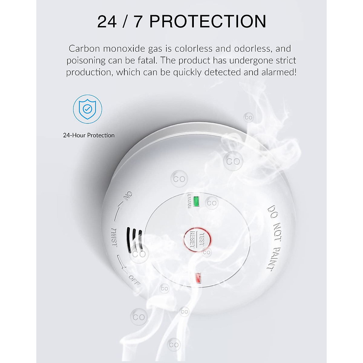 SITERWELL Carbon Monoxide Detector, 7-Year Product Life CO Detector with LED Indicator, CO Alarm with Test & Silence Button, Battery Operated, Low Battery Warning, UL 2034 Standards, 4 Pack