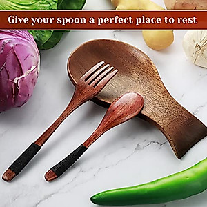 Spoon Rest For Stove Top Bamboo Holder for Spatula Wood Spoon Rest for Kitchen Counter Spoon Holder for Stove Top or Countertop, Spoon or Tong, Modern and Rustic Spoon Rest for Farmhouse (Brown)