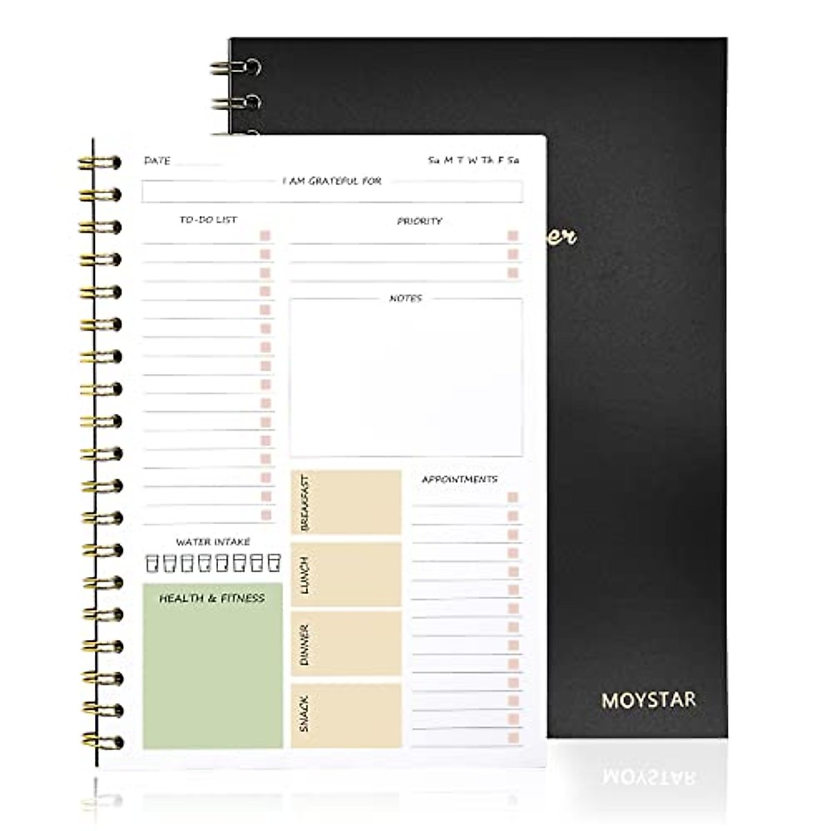 MOYSTAR Daily Planner Undated - 180 Days 2024 Daily Planner with Twin-Ring Spiral Binding, To Do List Planner Notebook