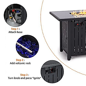 43 in Propane Fire Pit Table,Fire Pit Table,60,000 BTU Auto-Ignition Gas Firepit,CSA Certification and Black Tempered Glass Tabletop,for Outdoor, Patio, Lawn…