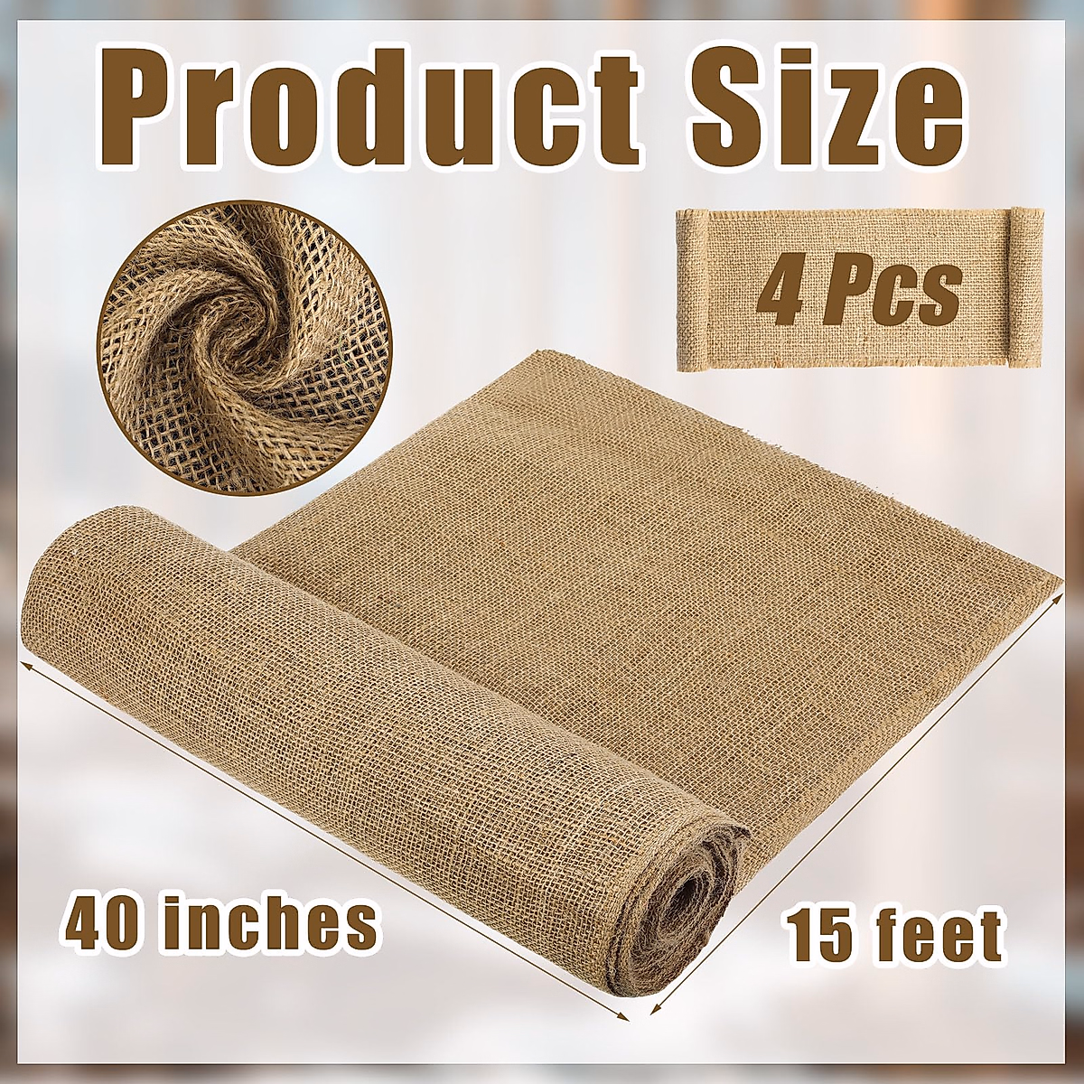 4 Roll Burlap Aisle Runner for Wedding Natural Burlap Rustic Jute Wedding Runway Carpet for Ceremony Outdoor Beach Garden Church Reception Craft Decorations 40 in X15 ft