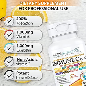 (90 Capsules), Quercetin 1,000mg, Vitamin C 1,000mg, Zinc 50mg, Vitamin D3 5,000iu, Selenium, Copper, Acerola, Ginger, Rutin, Bitter Orange, Rose Hips, Echinacea, Immune C Plus, 12 in 1 Immune Support