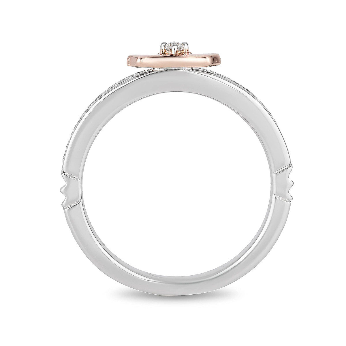 Jewelili Enchanted Disney Fine Jewelry Sterling Silver and 10K Rose Gold 1/10 Cttw Diamond Aurora Tiara Ring Size 8