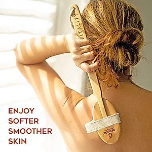 Zen Me Premium Boar Bristle Brush, Exfoliating Brush with Medium Firm Natural Bristles for Cellulite and Lymphatic, Body Scrub Brush with Detox eBook Gift