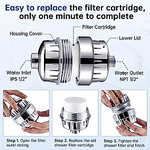 G-Promise Luxury Filtered Handheld Shower Head, 6 Spray Settings Shower Set with Effective Filter of 2 Cartridges, Adjustable Metal Bracket, Extra Long Stretchable Hose, Chrome (Chrome with Filter)