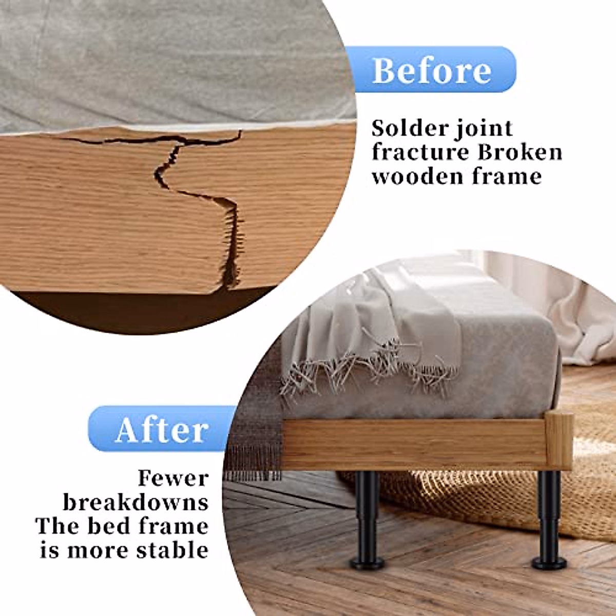 O.HSNYIU Upgrade Adjustable Bed Support Legs 10"-16", Bed Frame Support Legs, Bed Legs Set of 4, Metal Bed Frame or Wooden Bed Center Slat Support Leg, Heavy Bed Replacement Legs (4, 10"-16")