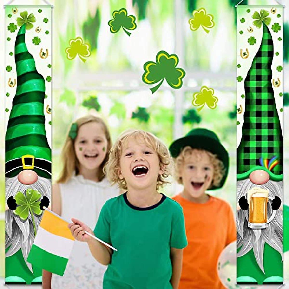 2 Pieces St. Patrick's Day Banner Decorations Green Irish Gnome Welcome Banners Irish Shamrock Gnomes Porch Signs for St. Patrick's Day Party Home Decorations Party Supplies (Gnome)
