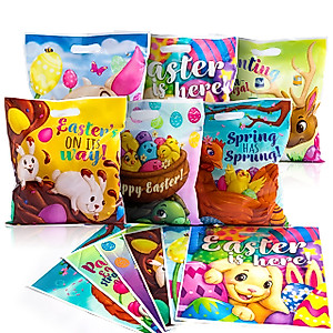 JOYIN 72 Pcs Easter Gift Bags 13" x 14.8", PE Easter Theme Gift Goodie Bags Party Treat Bags for Easter Egg Hunt, Easter Kids Party Favor Supplies