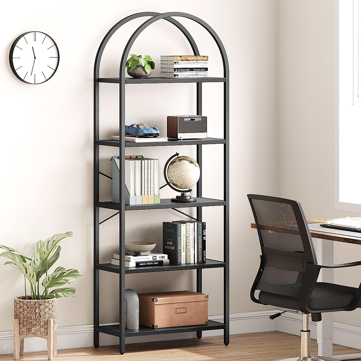 GAOMON Arched Bookshelf 5 Tier Bookcase 70.87in Tall Display Racks Modern Standing Bookshelves Metal Book Shelf for Bedroom, Living Room, Home Office