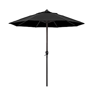 California Umbrella 9' Round Aluminum Market Umbrella, Crank Lift, Auto Tilt, Bronze Pole, Black Olefin