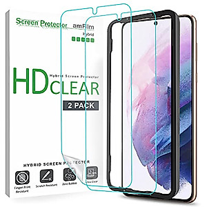 (2 Pack) amFilm Screen Protector for Samsung Galaxy S21 Plus 5G 6.7 inch (2021), Fingerprint ID Compatible, HD Clear, Flex Film NOT Glass, Case Friendly with Easy Installation Tray
