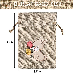 CCINEE 36PCS Easter Burlap Bags with Drawstring,Bunny Burlap Gift Bag Jute Line Goody Bags for Kids Party Favor Supply
